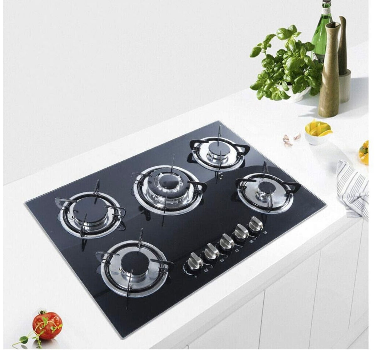 Home Kitchen Digital Glass Top Gas Stove - 5 Burner 77x51cm – 0000Art
