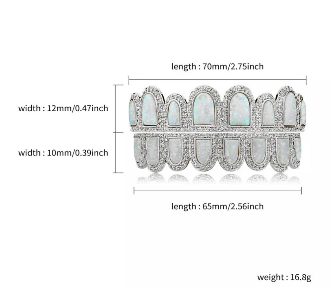 White Opal Design & CZ Iced Diamond Teeth Grillz – 0000Art